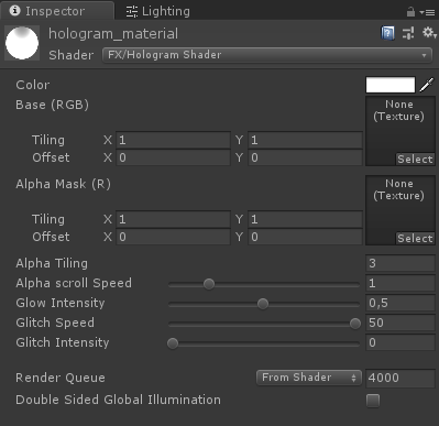 Unity 3D-Materialinspektor