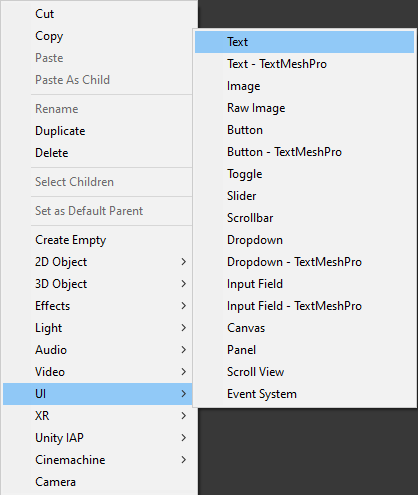 Unity erstellt neuen UI-Text