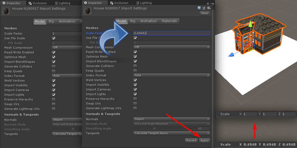 Einstellungen für den Unity 3D-Skalierungsfaktor